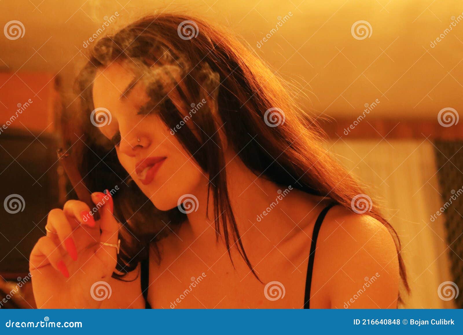 Beautiful Brunette Caucasian Girl With Long Hair Posing Indoors Style