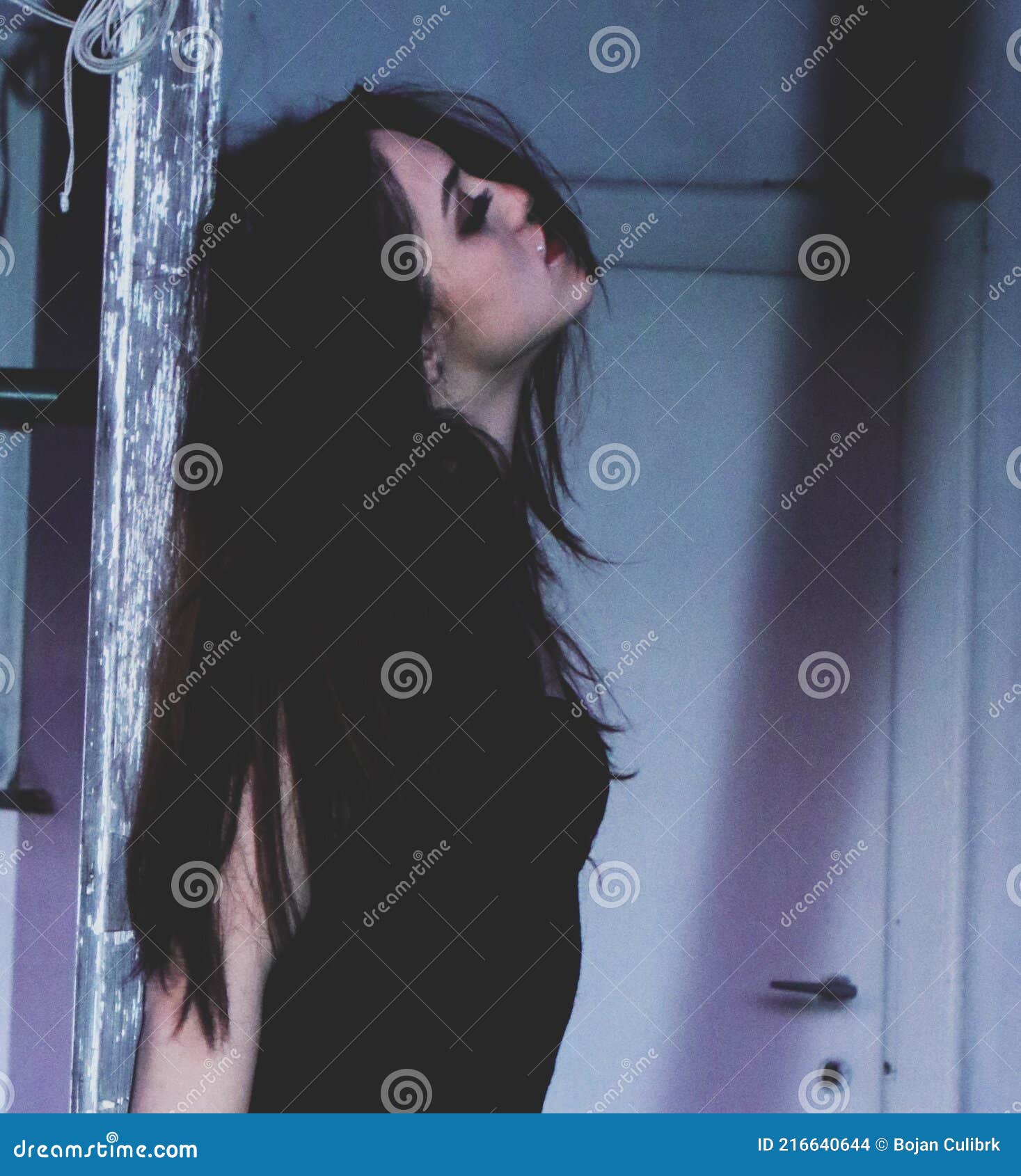 Beautiful Brunette Caucasian Girl With Long Hair Posing Outdoors Style