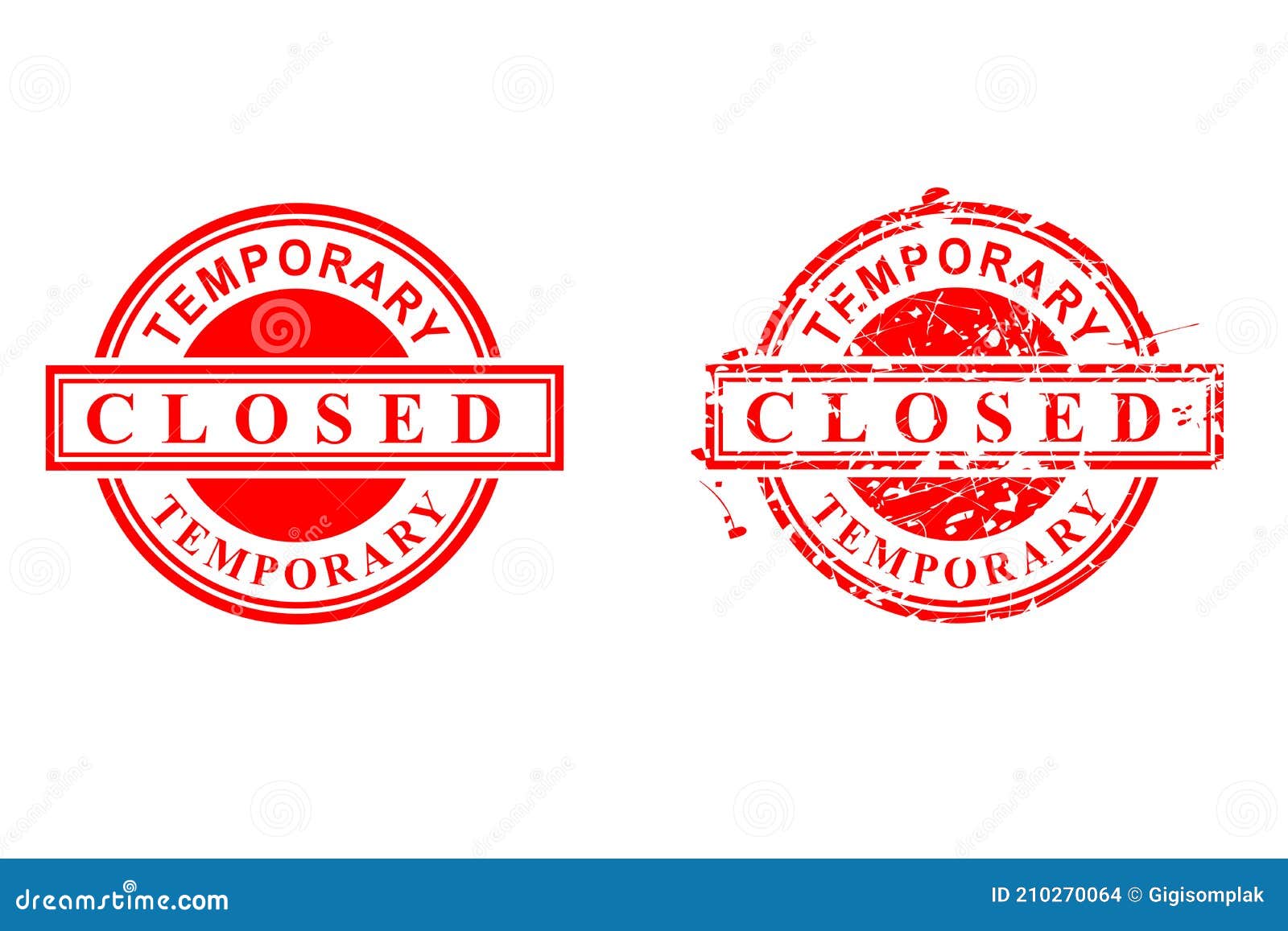 2 Style Vector, Clean and Rust Red Rubber Stamp, Temporary Closed ...