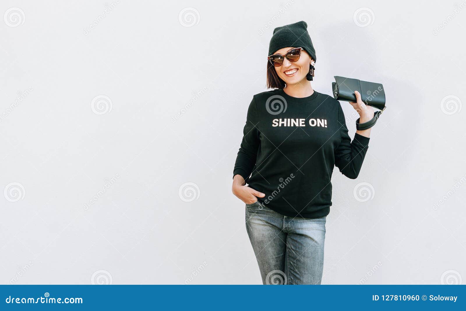 Style Weared Woman in Black Gray Outfit Stock Photo - Image of ...
