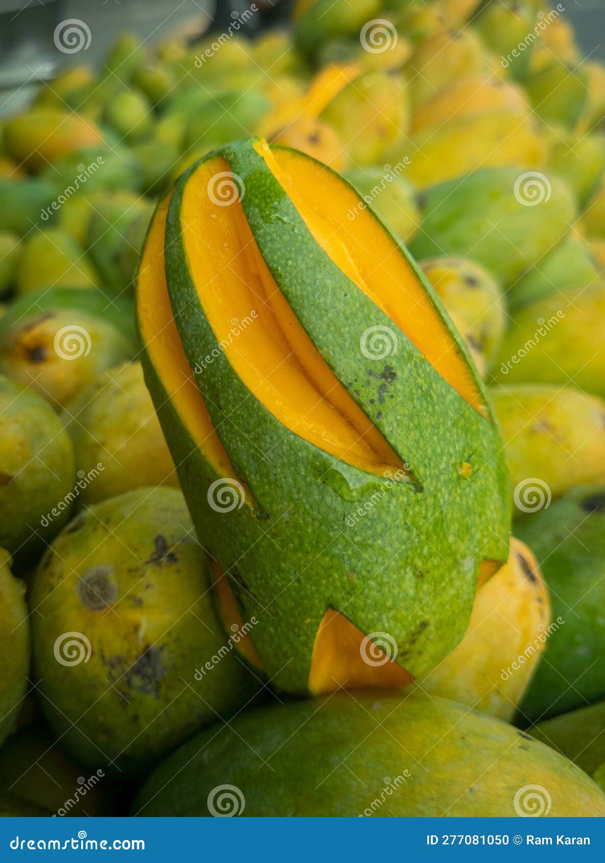 Styled Cut Mango Middle of Many Mangos Stock Photo - Image of fruit ...