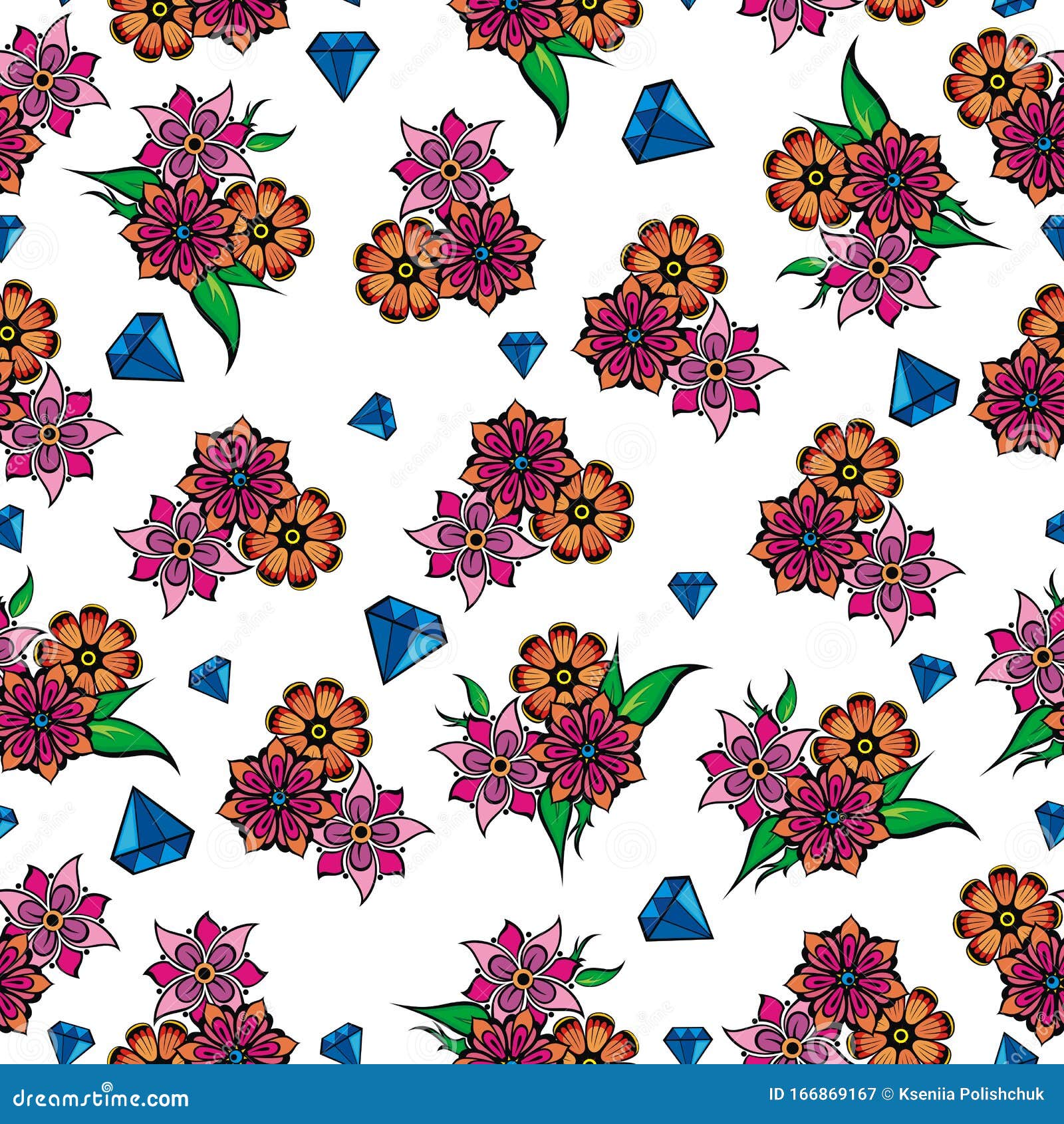 Styled Decorative Diamond. Flowers Vector Illustrations. Stock Vector ...