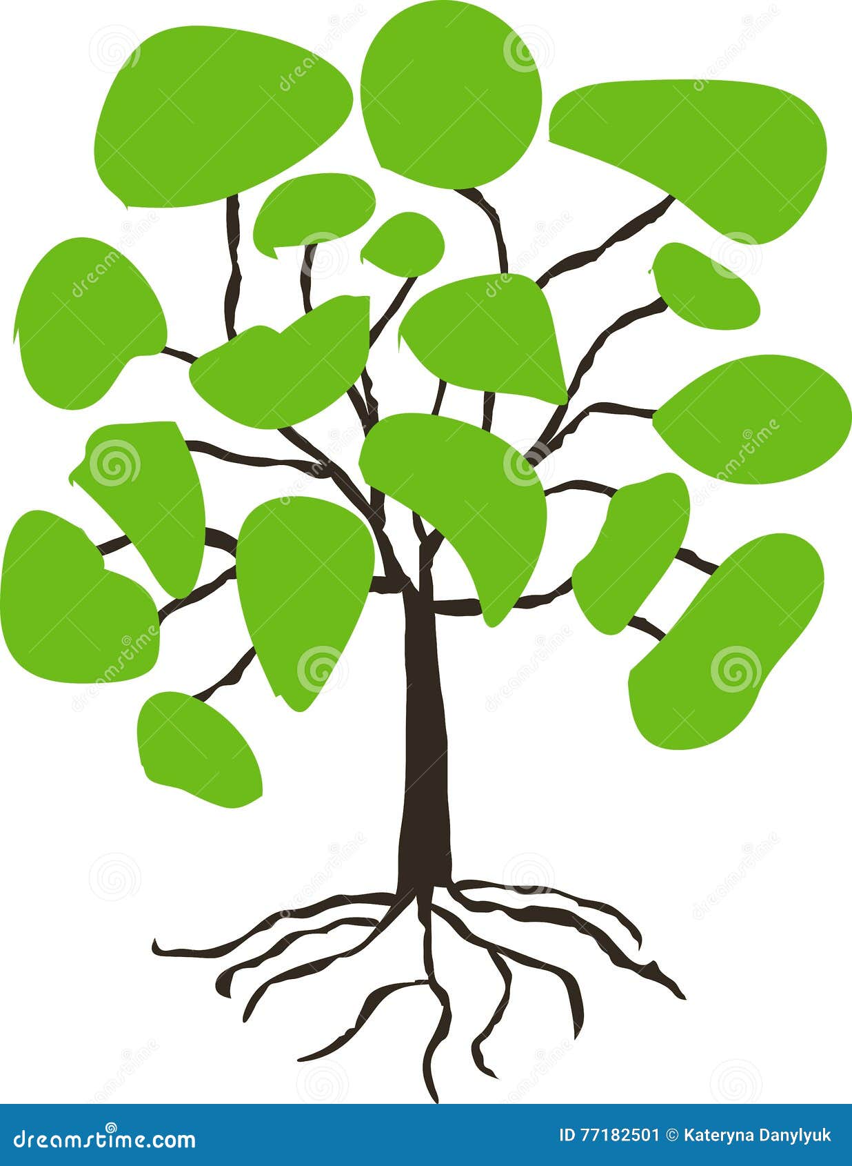 Stylised Hand Drawn Tree with Green Crown on White Stock Vector ...
