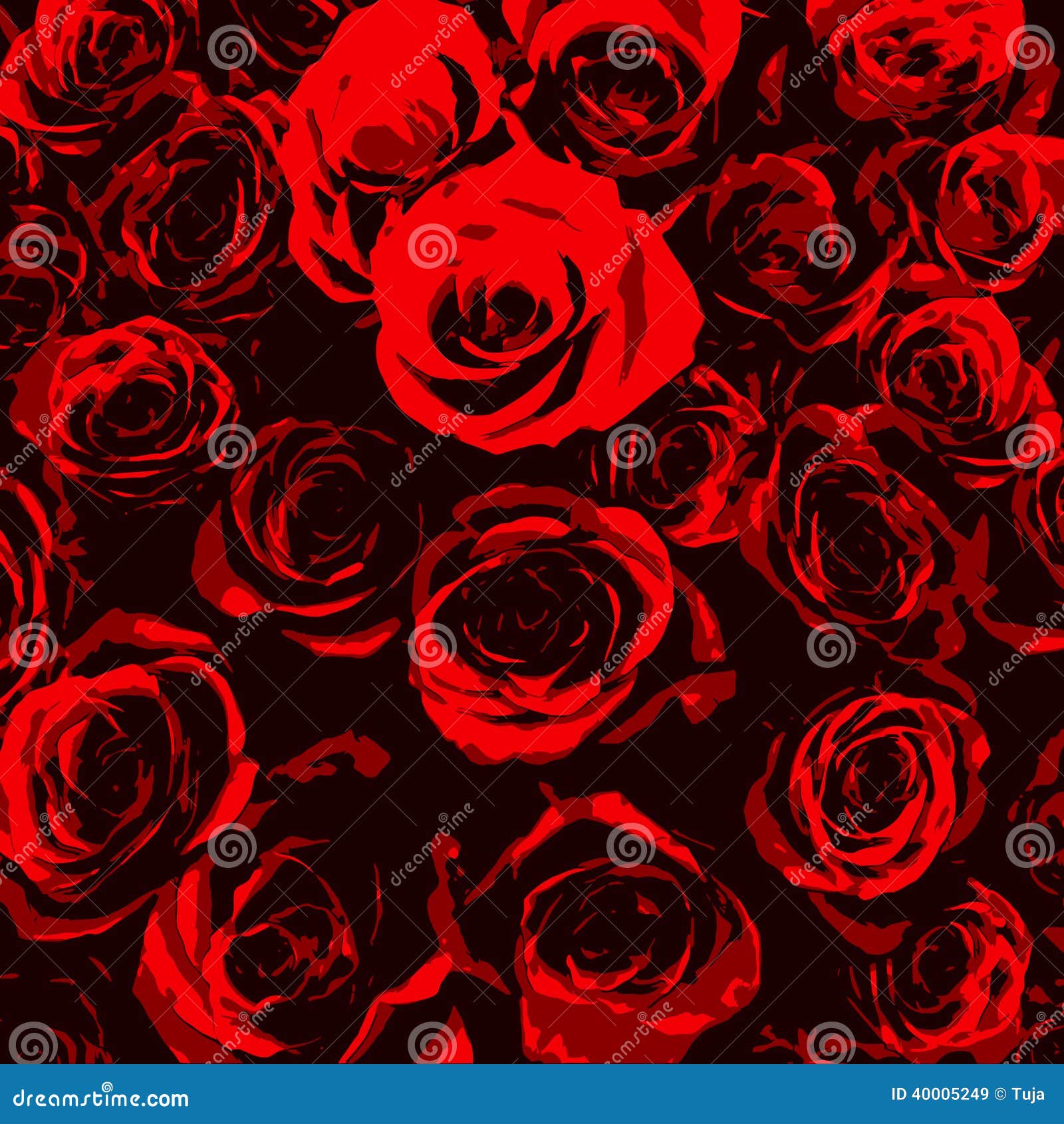 Stylised Red Roses on Black Background Stock Vector - Illustration of ...