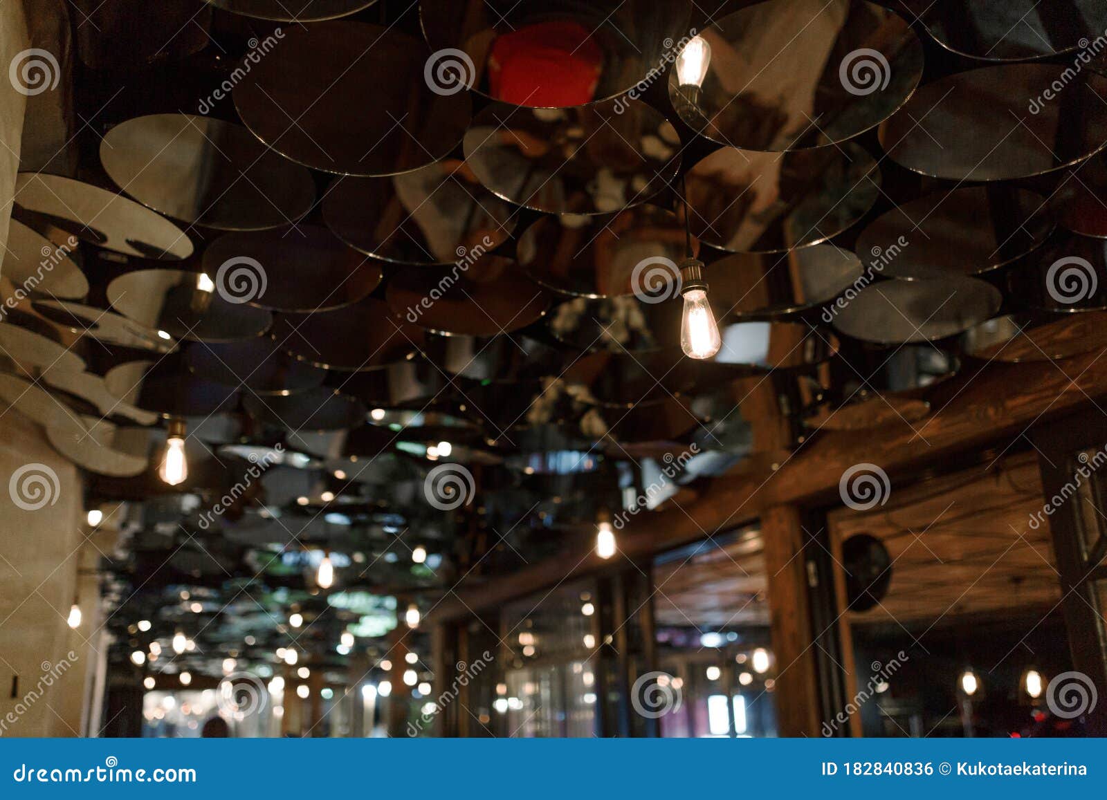 Stylish Abstract Bar Interior. the Ceiling is Decorated with Small ...