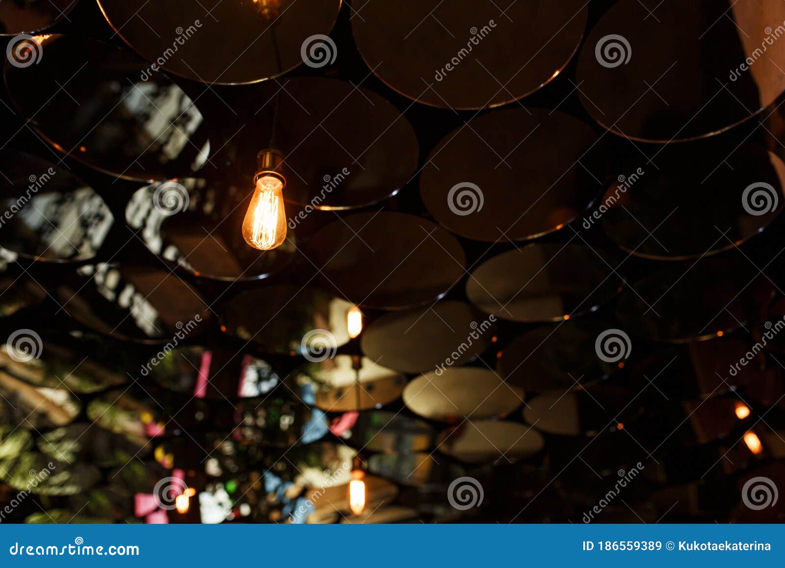 Stylish Abstract Bar Interior. the Ceiling is Decorated with Small ...