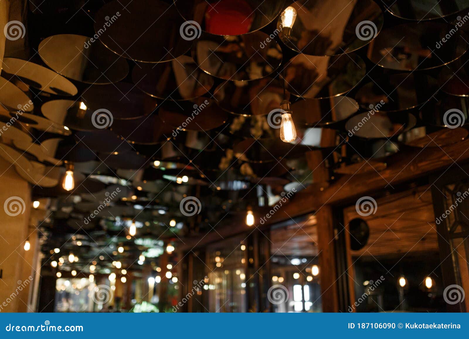 Stylish Abstract Bar Interior. the Ceiling is Decorated with Small ...
