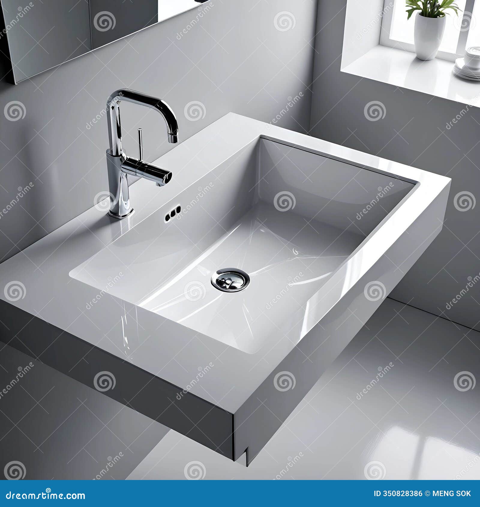 A Stylish, Angular Sink Setup Featuring a Streamlined Faucet. Stock ...