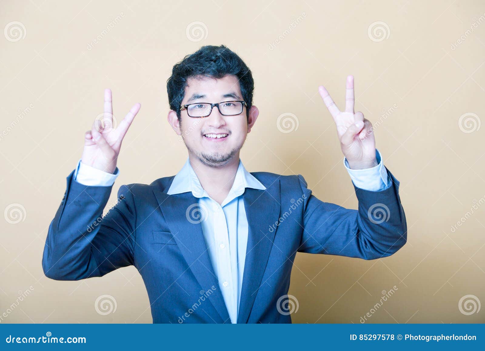 Stylish Asian Man Making Peace Symbols Stock Photo - Image of ethnicity ...
