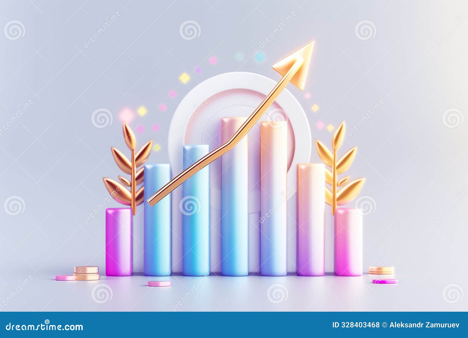 Stylized Bar Graph with a Growth Arrow and Decorative Leaves a ...