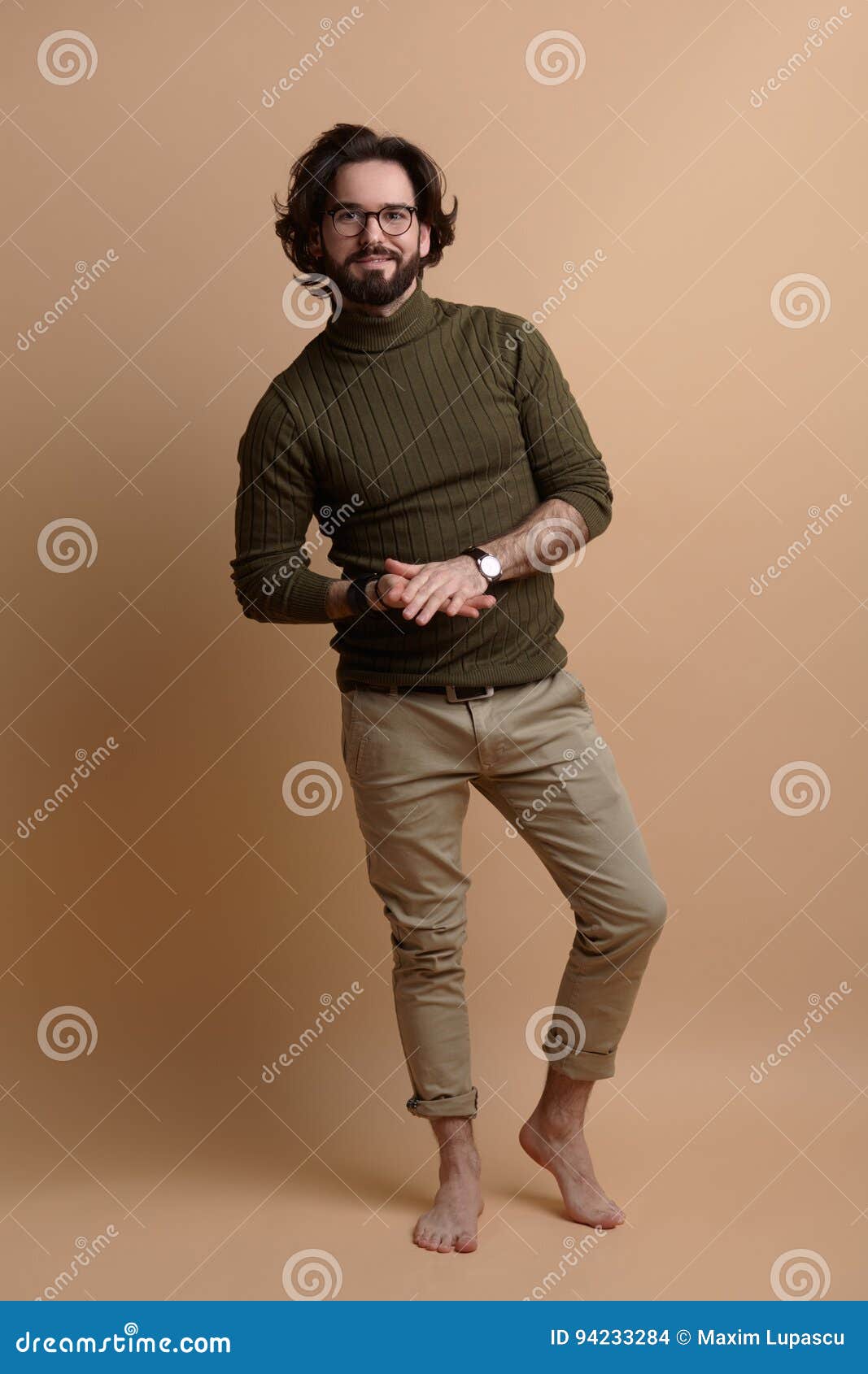 Stylish Barefoot Man in Studio Stock Photo - Image of intelligent ...