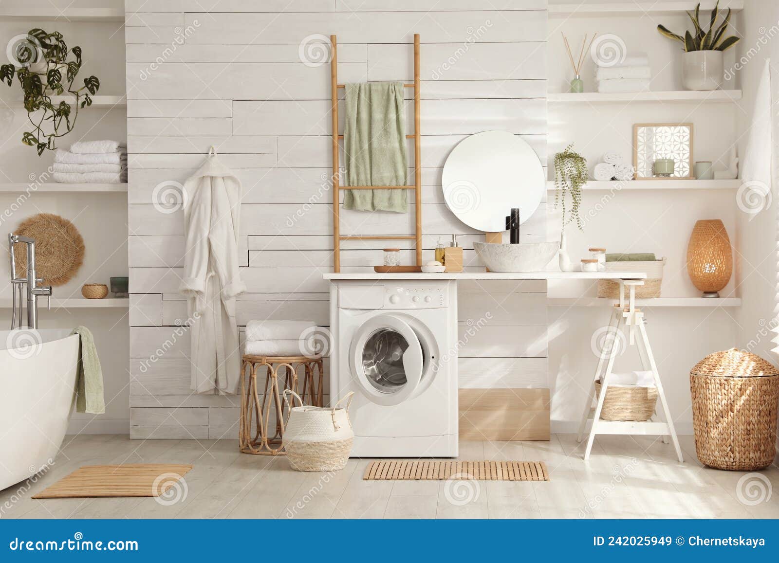 Stylish Bathroom Interior with Modern Washing Machine Stock Image ...