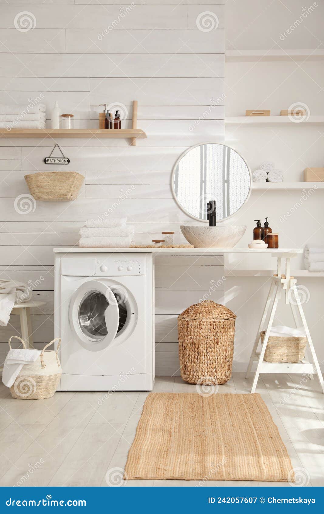 Stylish Bathroom Interior with Modern Washing Machine Stock Image ...