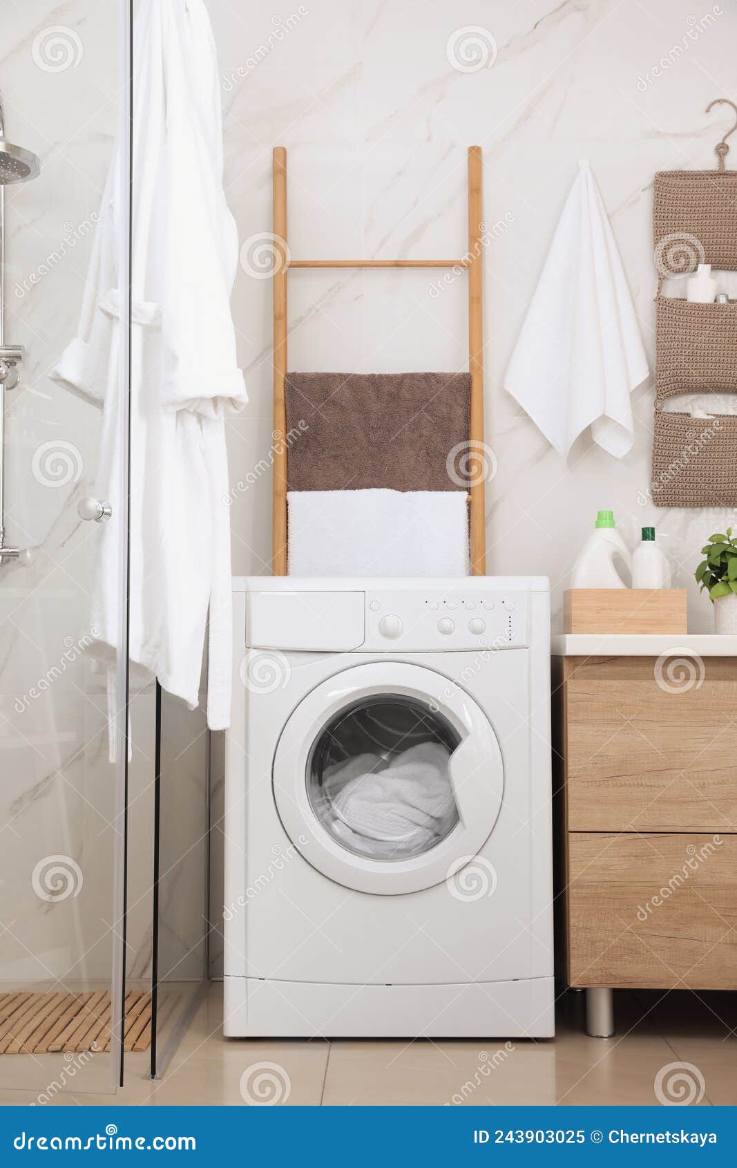 Stylish Bathroom Interior with Modern Washing Machine Stock Image ...