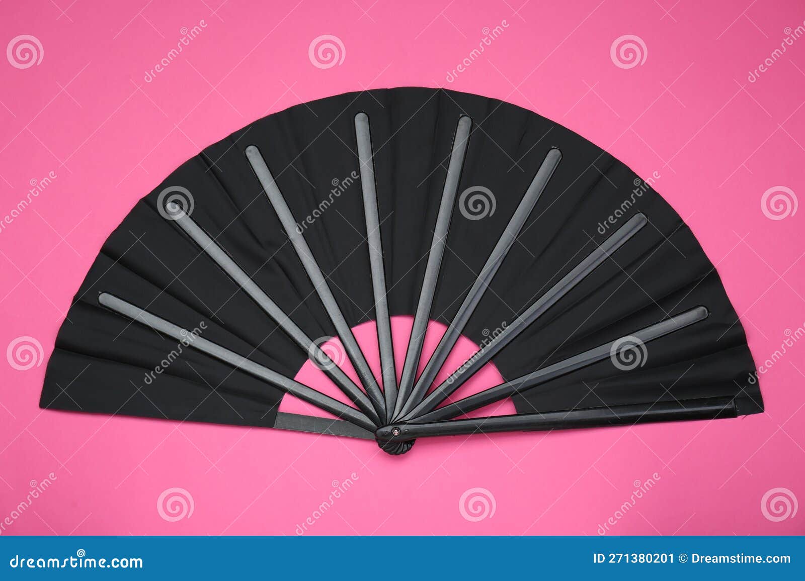 Stylish Black Hand Fan on Pink Background, Top View Stock Image - Image ...