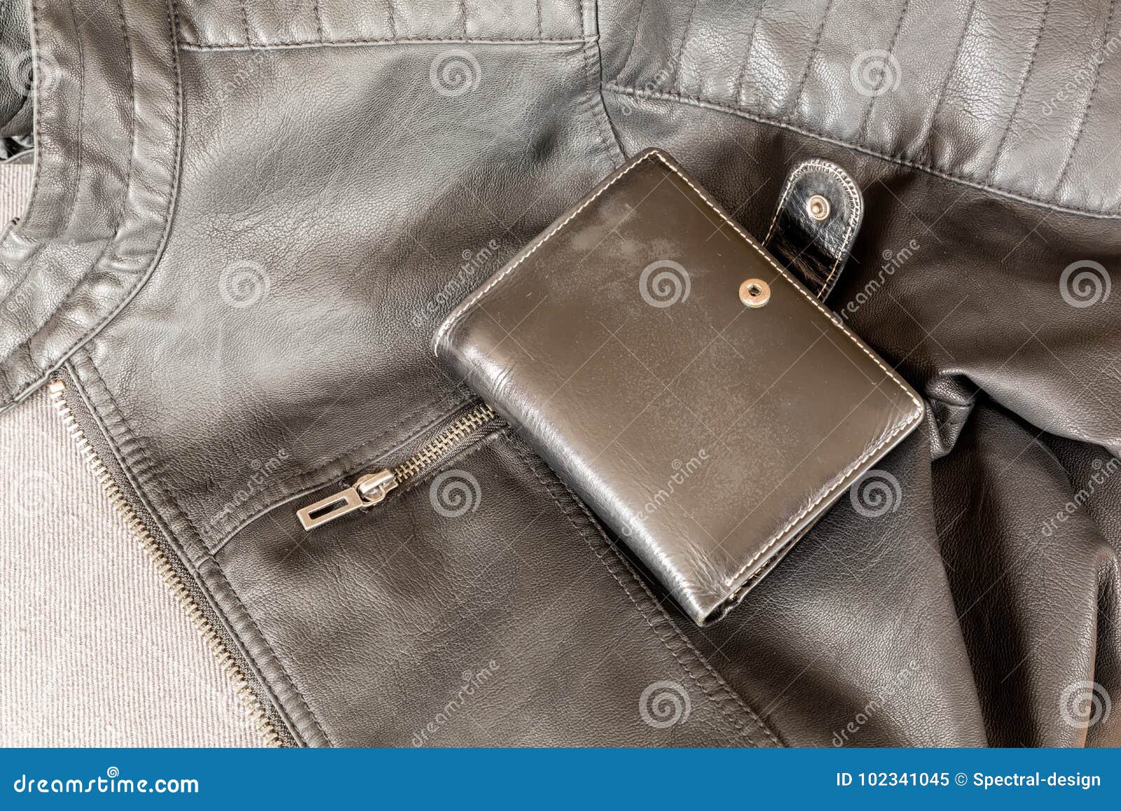 Leather Jacket and a Wallet Stock Image - Image of design, black: 102341045