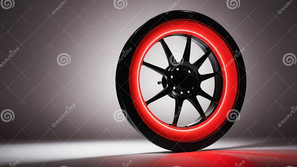 A Stylish Black Wheel with a Glowing Red Rim, Creating a Striking ...