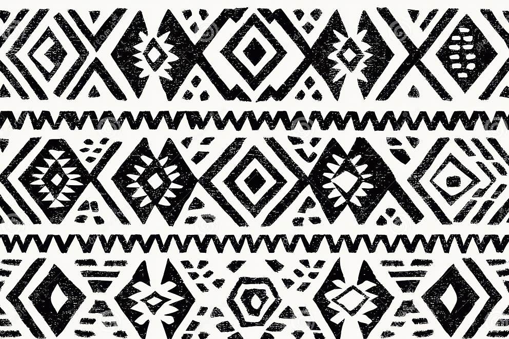 Aztec Tribal Geometric Black White Pattern Seamless Repeat Texture ...