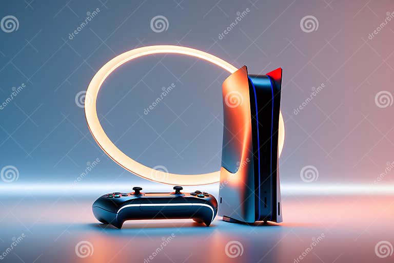 Stylish Blue Gaming Console and Controller Set Against Minimalist ...