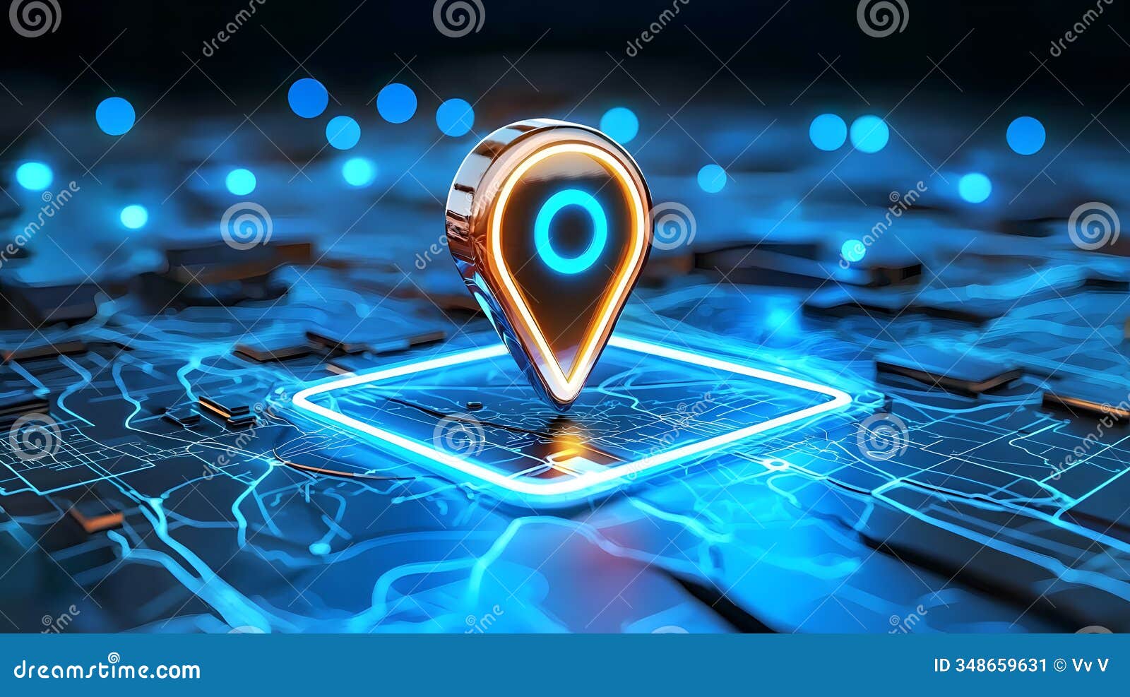 Stylish Blue Location Pin on Digital Map Stock Illustration ...