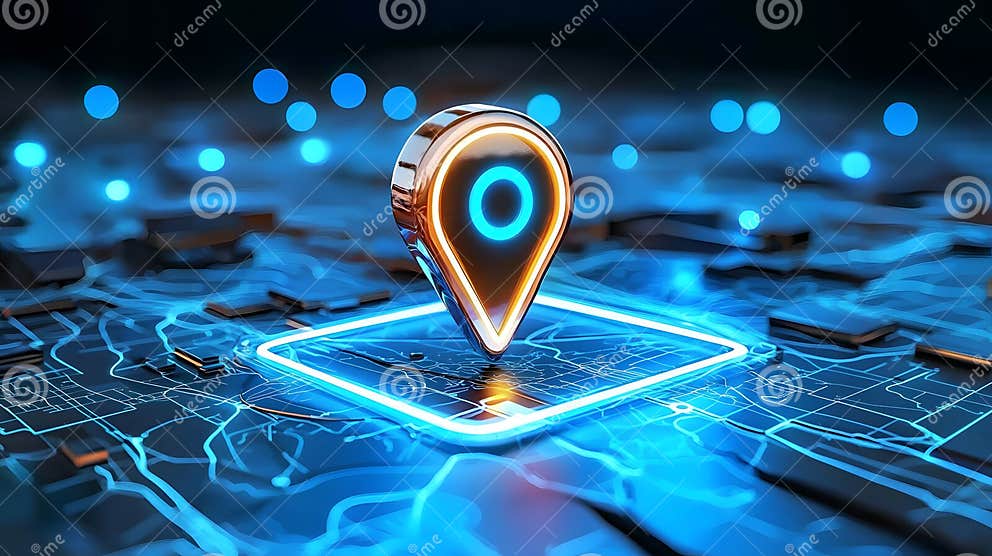 Stylish Blue Location Pin on Digital Map Stock Illustration ...