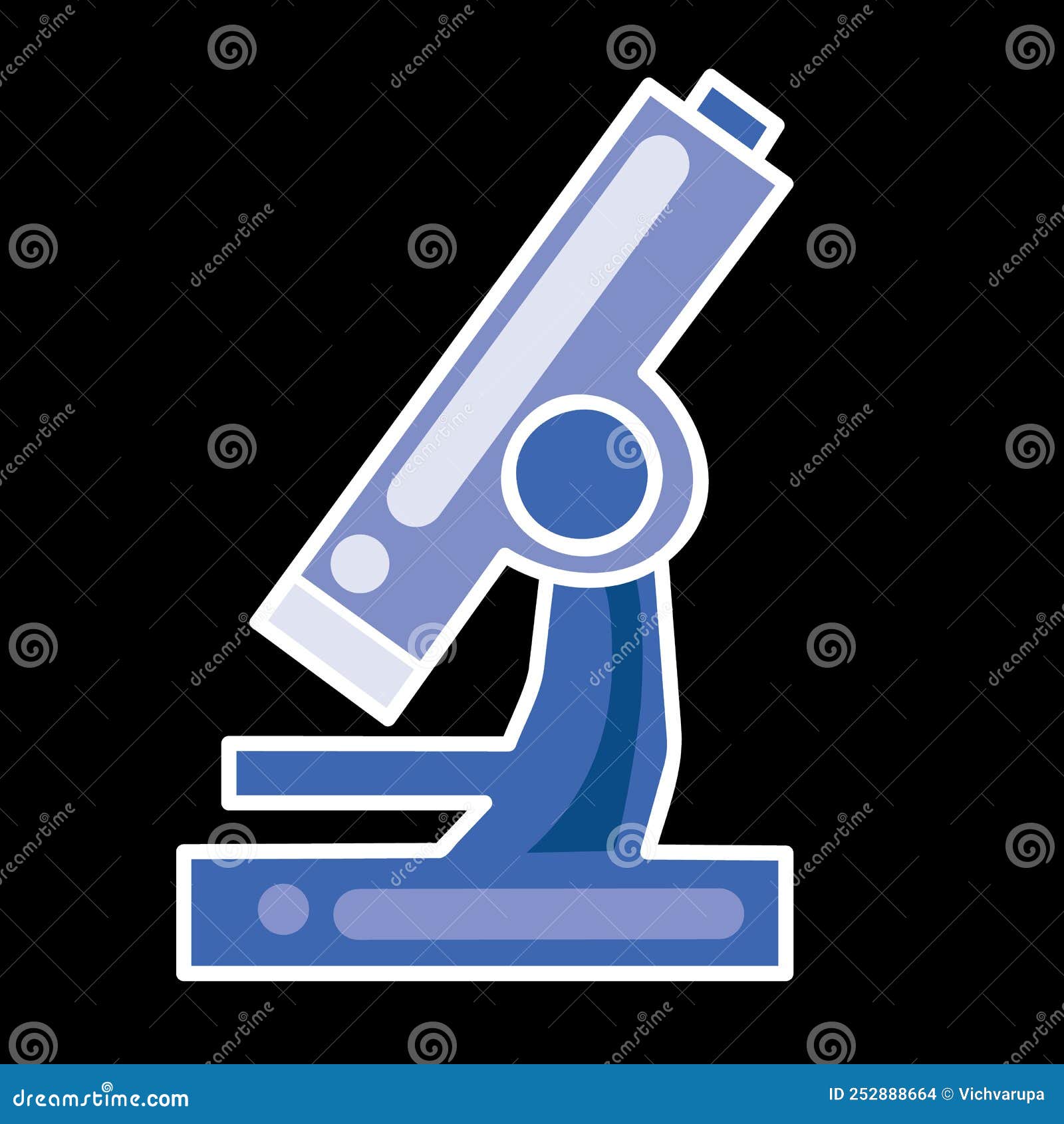 Stylish Blue Microscope on Black, Cartoon Illustration, Isolated Object ...