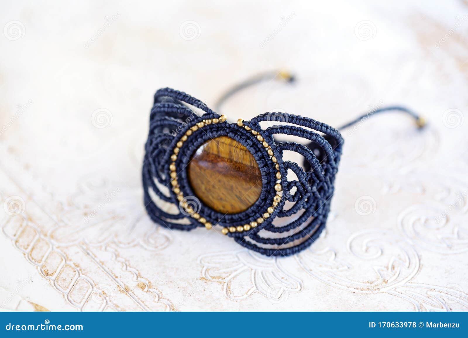 Stylish Boho Macrame String Natural Mineral Stone Bracelet Stock Photo ...