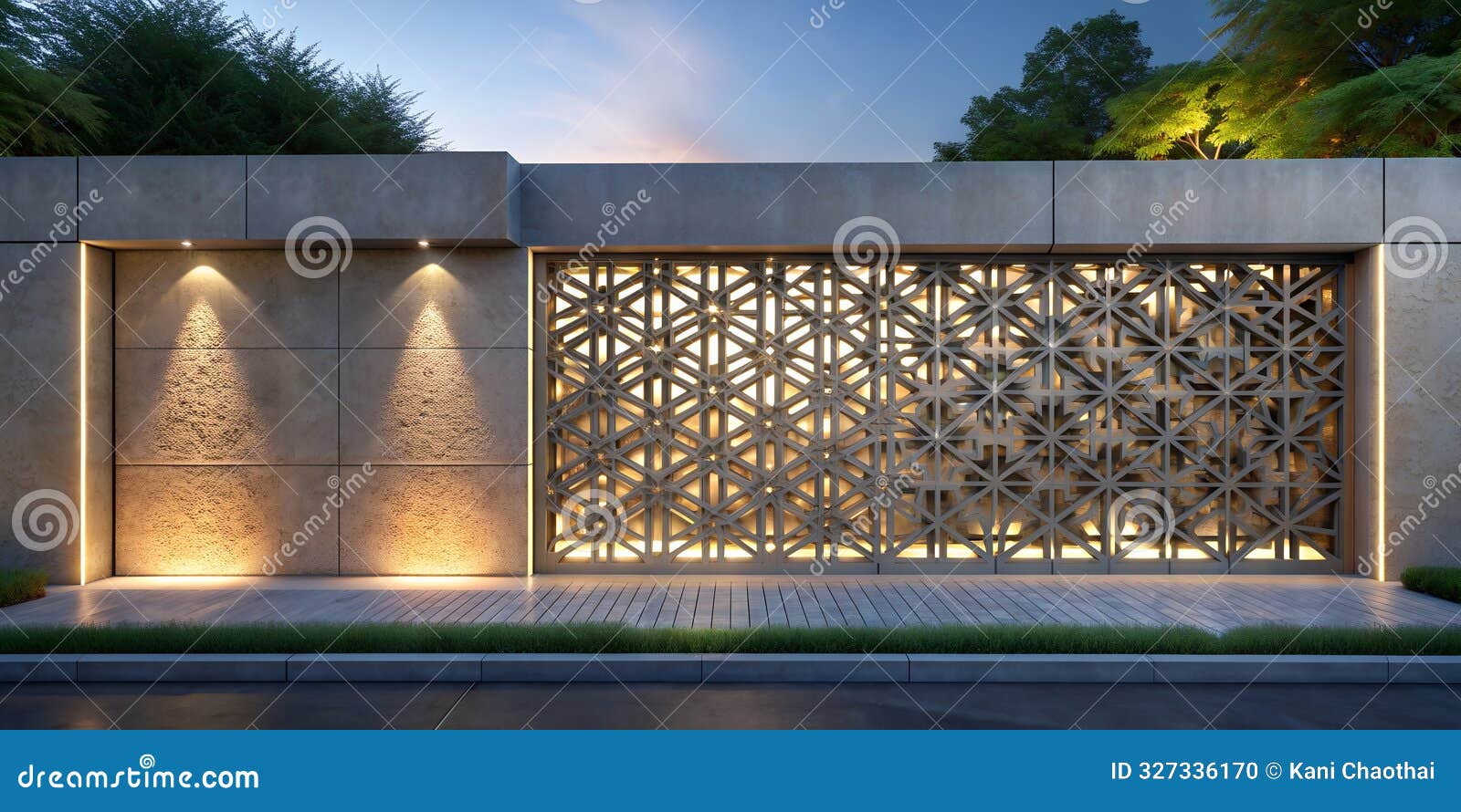 A Stylish Boundary Wall of Smooth Concrete Geometric LED Lighting and a ...