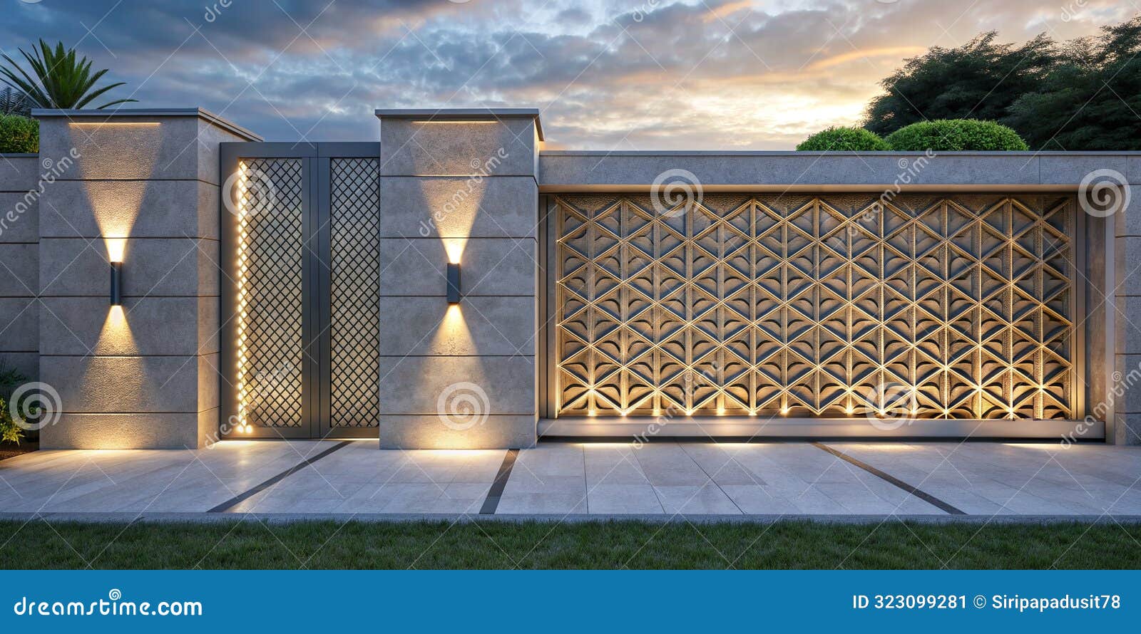 A Stylish Boundary Wall with Smooth Concrete Integrated LED Light ...