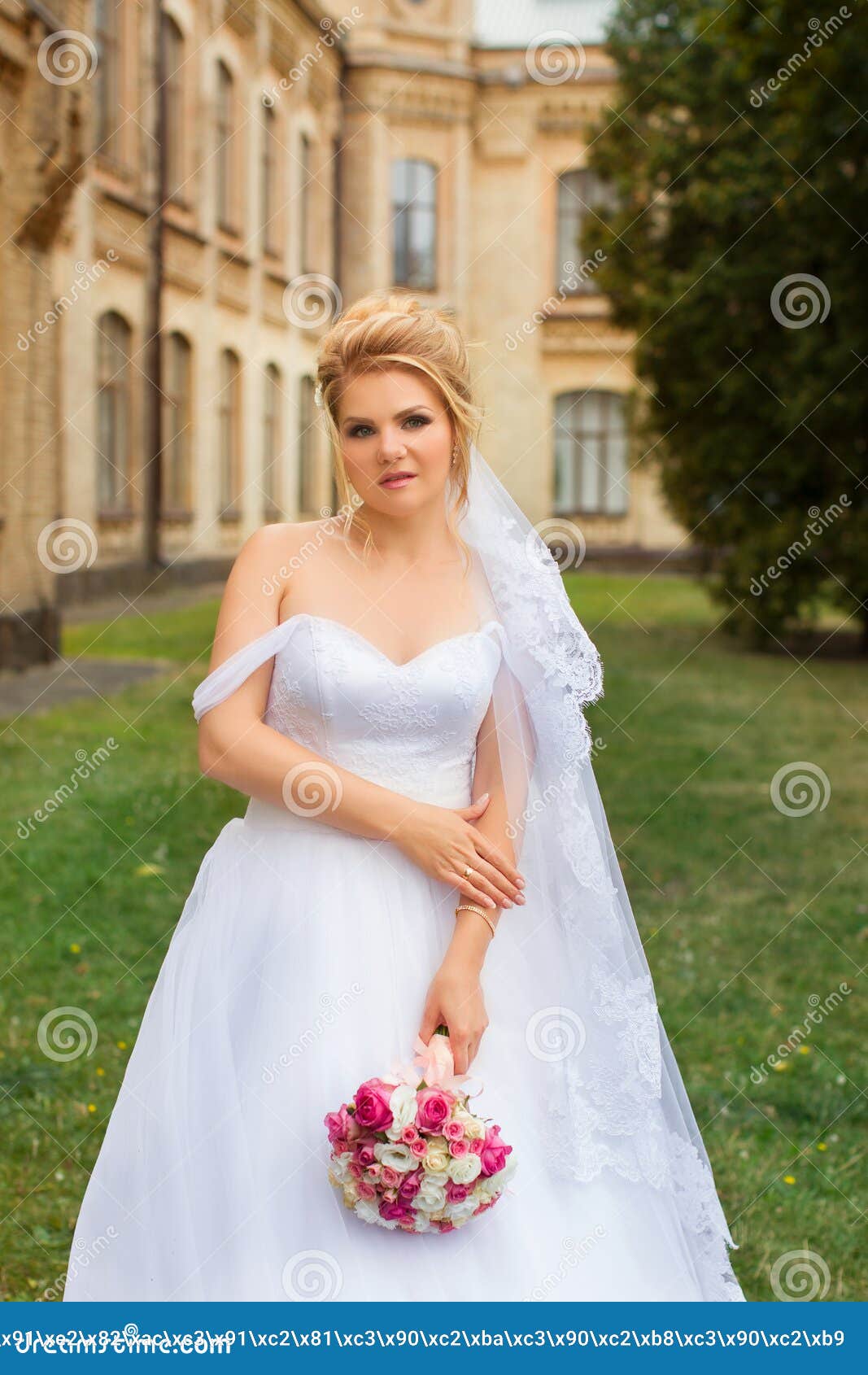 Stylish Bride in a White Dress on the Wedding Day Stock Photo - Image ...