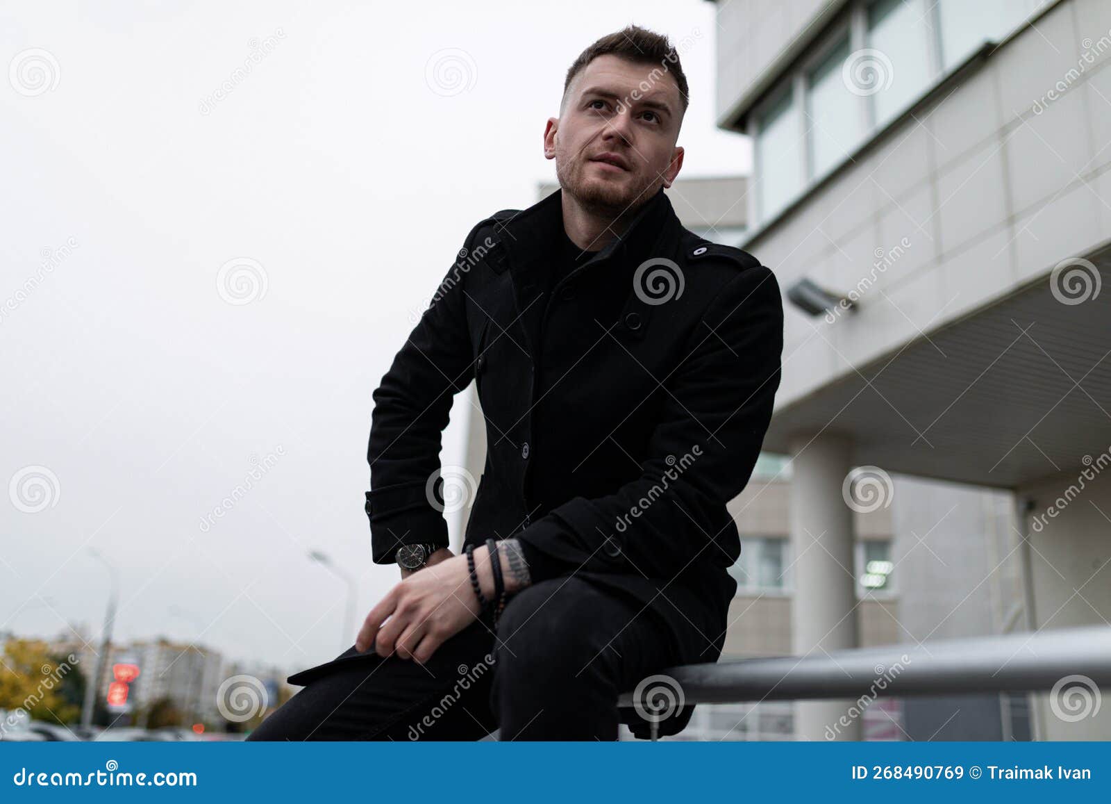 Stylish Brutal Man Defiant Looking at Camera Outside Stock Image ...