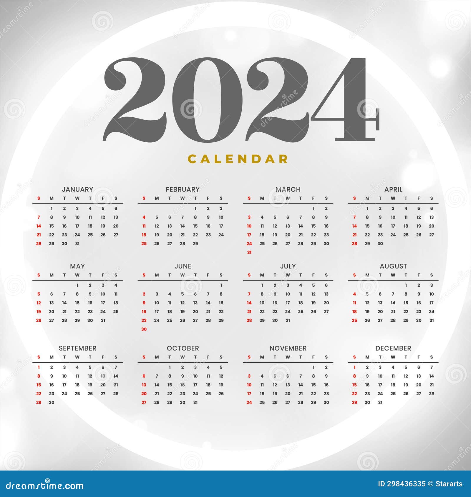 Stylish 2024 Business Calendar Template with Glowing Neon Effect Stock ...