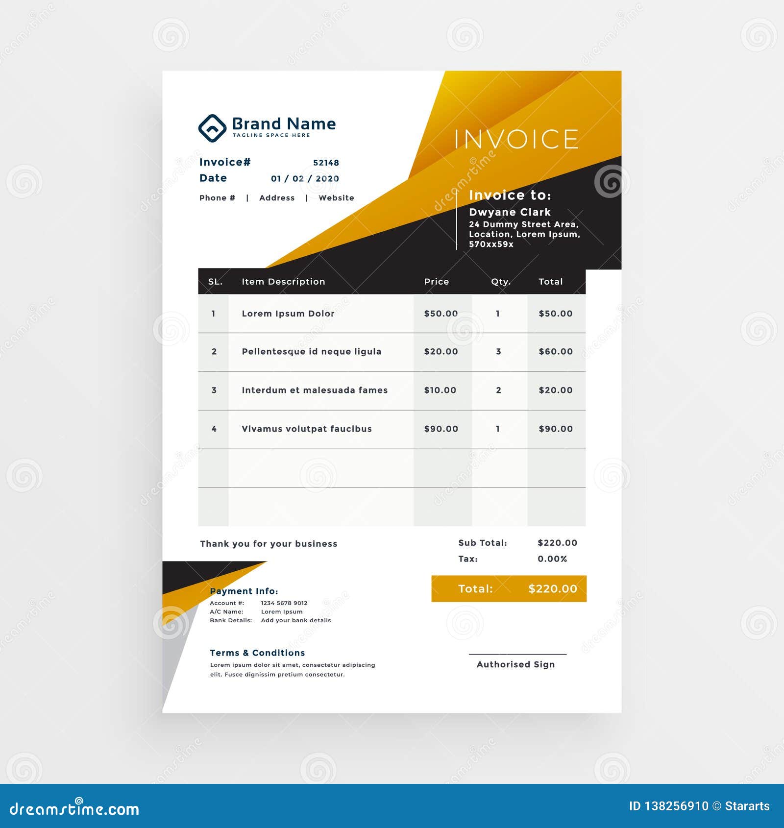 Stylish Business Invoice Template Design Stock Vector - Illustration of ...