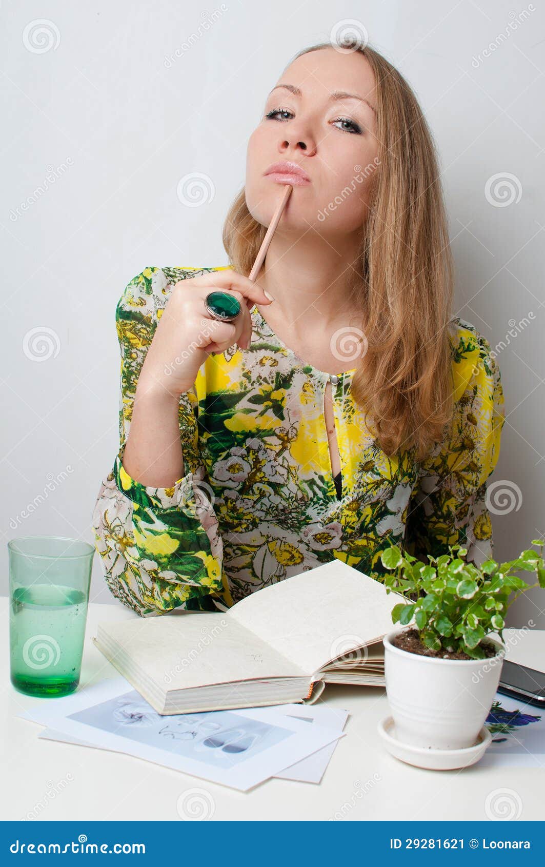 Stylish Business Woman at the Table Thinking Stock Image - Image of ...