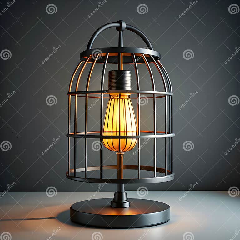 A Stylish Caged Lamp Designed for Use in an Office Setting Placed on ...