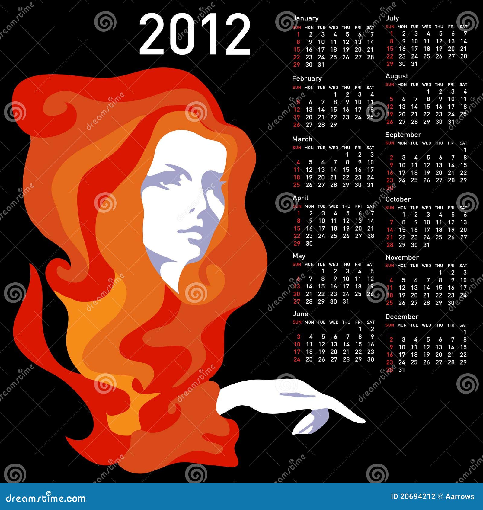 Stylish Calendar with Woman for 2012. Stock Vector - Illustration of ...