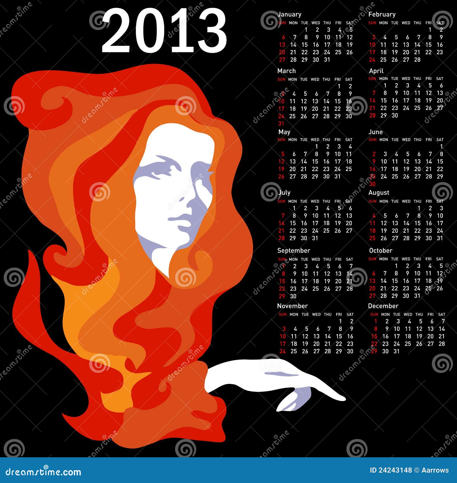 Stylish Calendar with Woman for 2013. Stock Vector - Illustration of ...