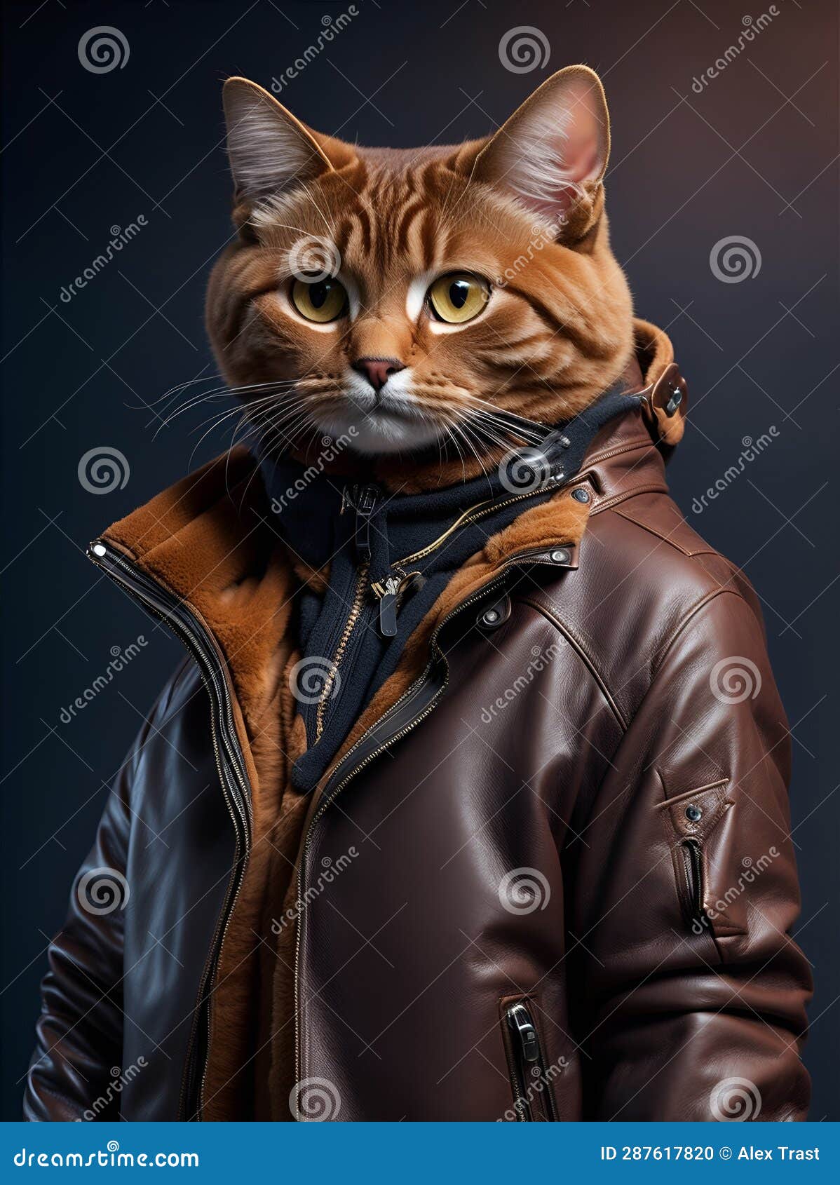 Stylish Cat in a Leather Jacket. Stock Illustration - Illustration of ...