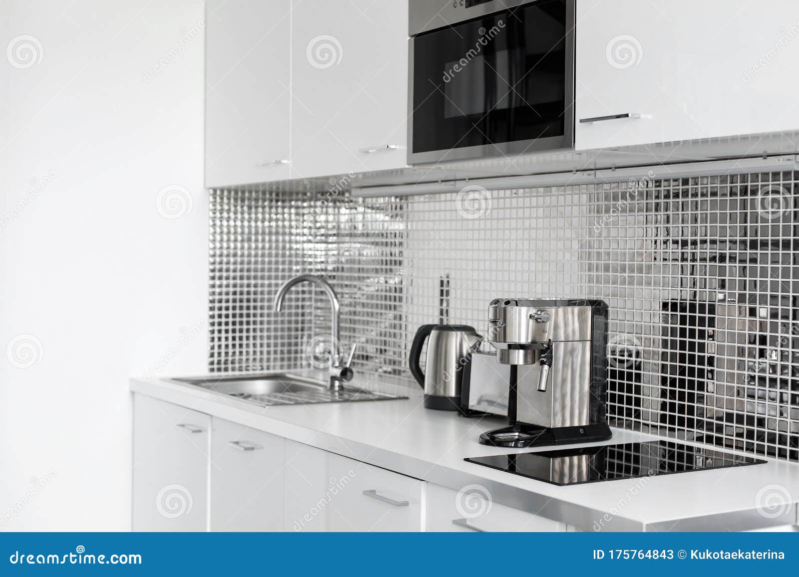 Stylish Chrome Kitchen Interior. Close Up Stock Image - Image of ...