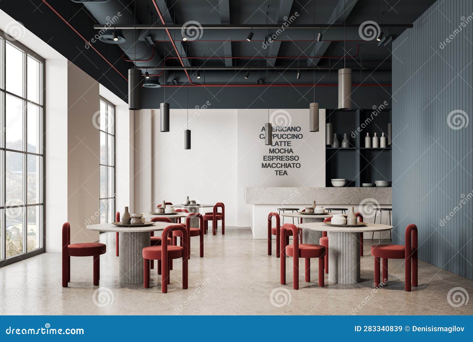 Stylish Coffee Shop Interior with Eating Table Stock Illustration ...
