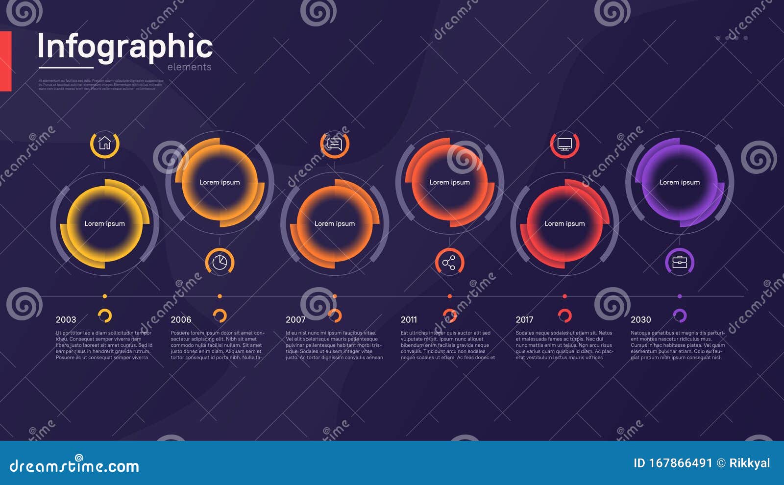Stylish Colorful Vector Timeline Infographic Template with Circular ...