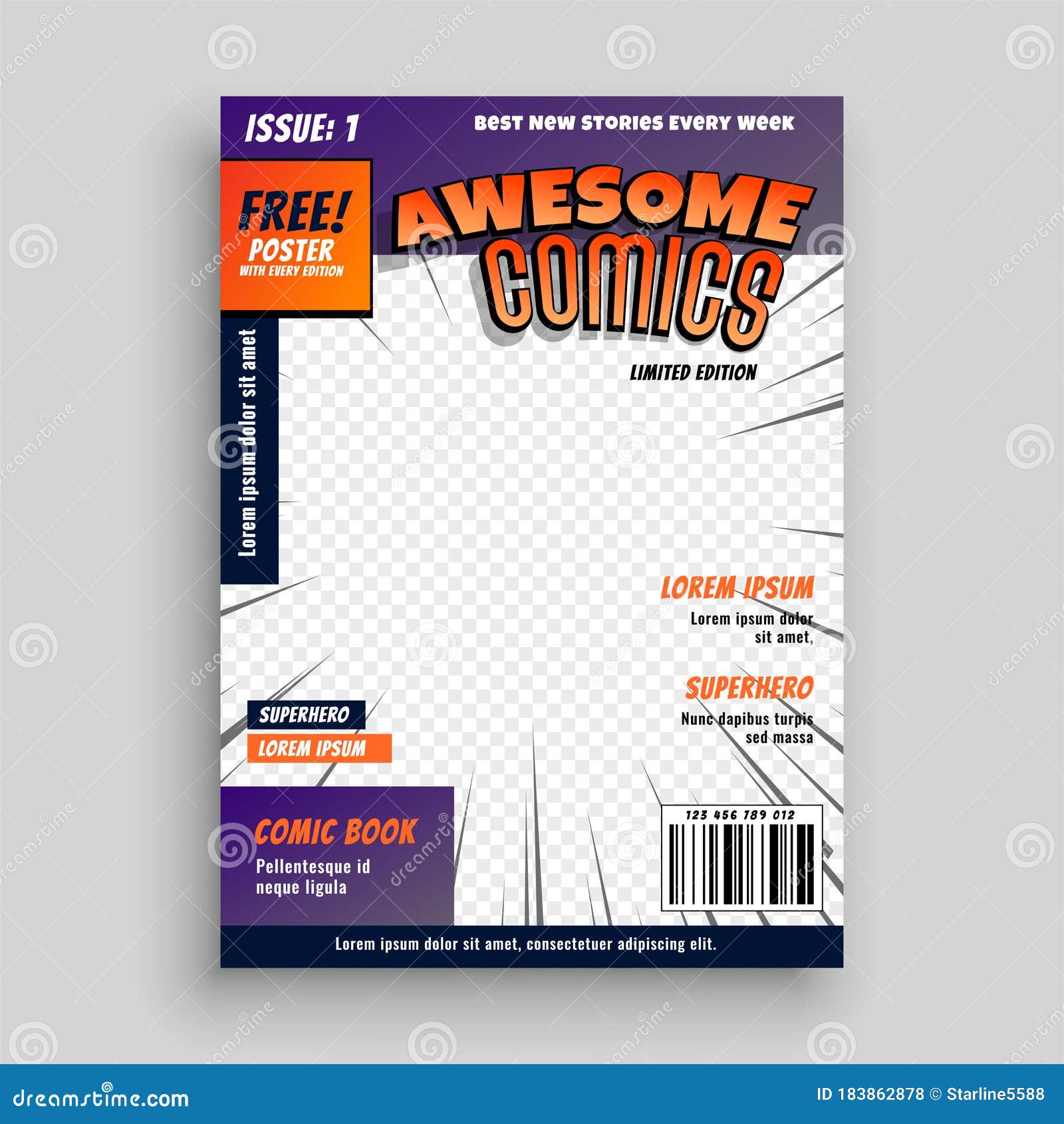 Stylish Comic Book Cover Page Design Template Cartoon Vector ...