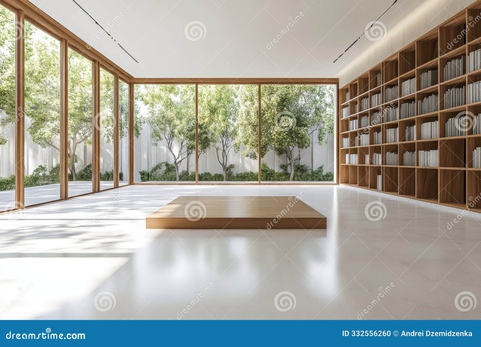 Stylish Conference Room with Wooden Elements and Large Windows. 3D ...