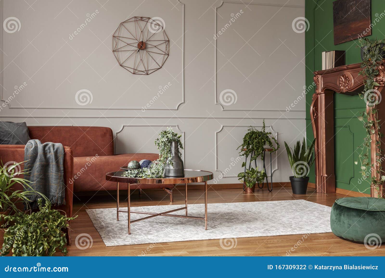 Copper Colored Coffee Table in Front of Comfortable Corner Sofa in ...
