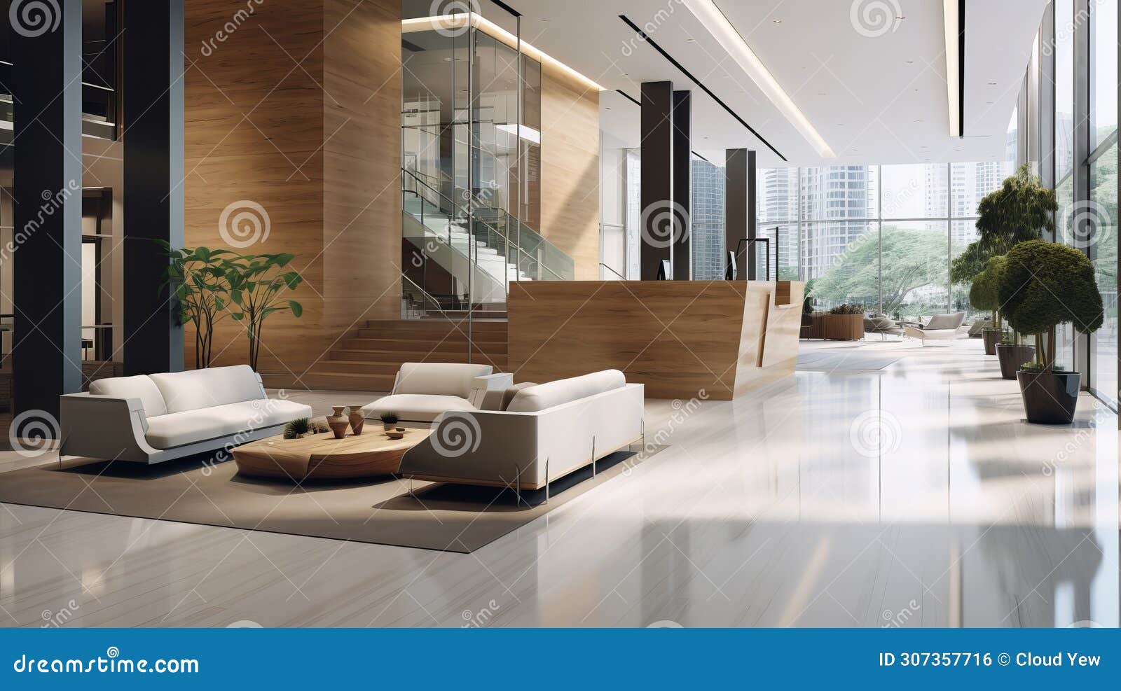 A Stylish Corporate Office Lobby with a Reception Desk Stock ...