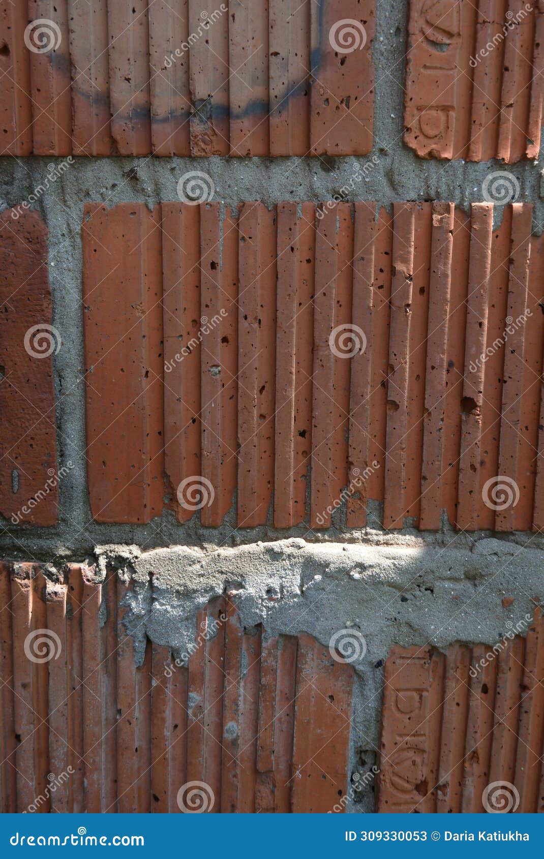 Stylish Corrugated Red Clay Bricks, Brickwork with Gray Cement As ...