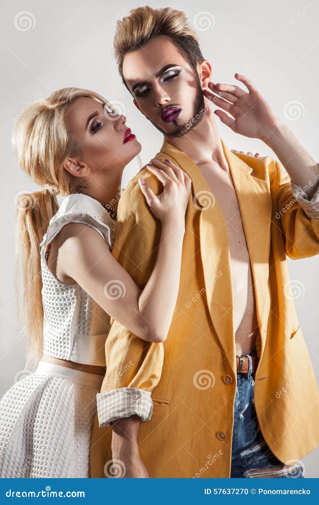 Stylish Couple in Love. Both with Makeup Stock Photo - Image of blonde ...