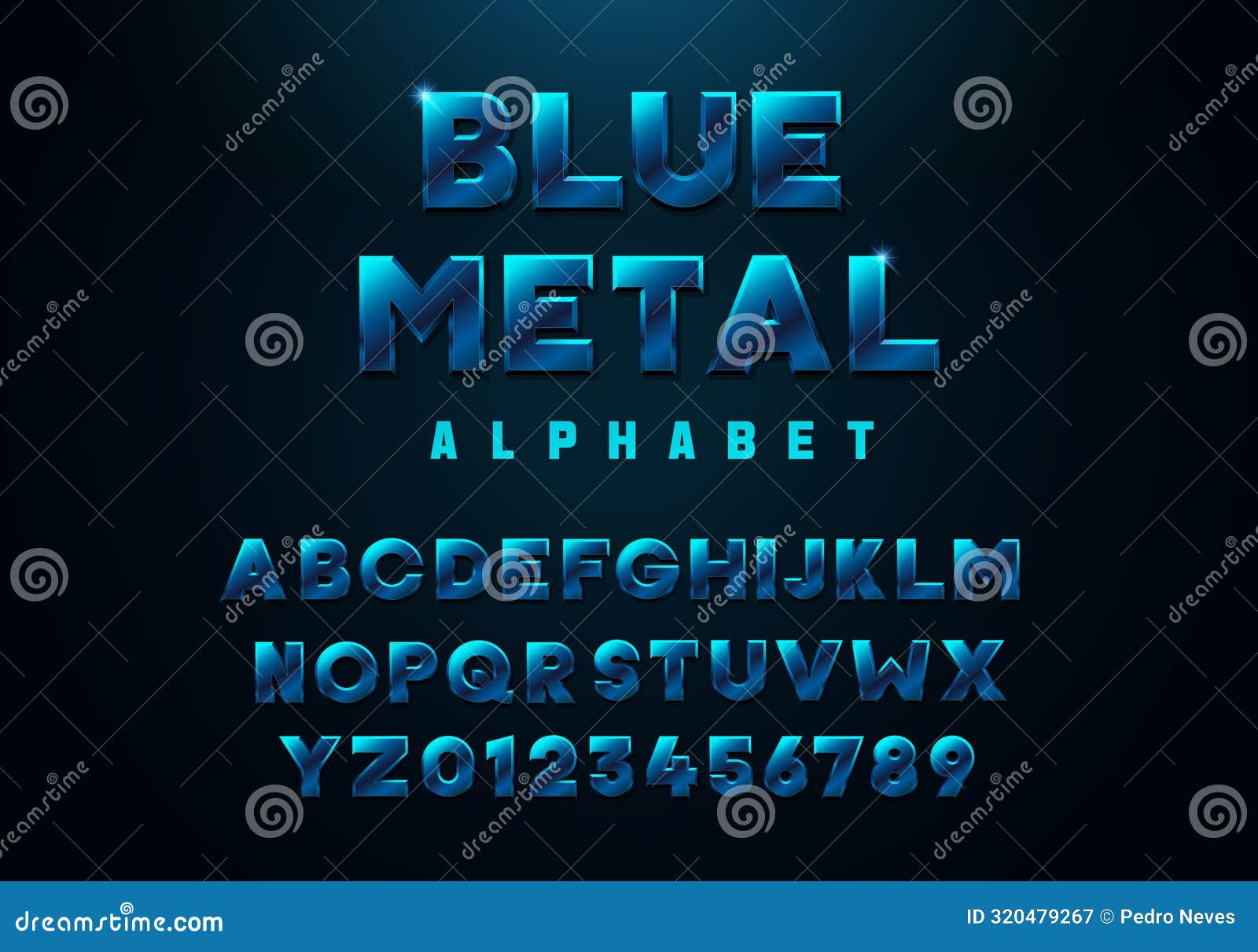 Stylish 3D Blue Metallic Alphabet Font. Premium Three Dimensional ...