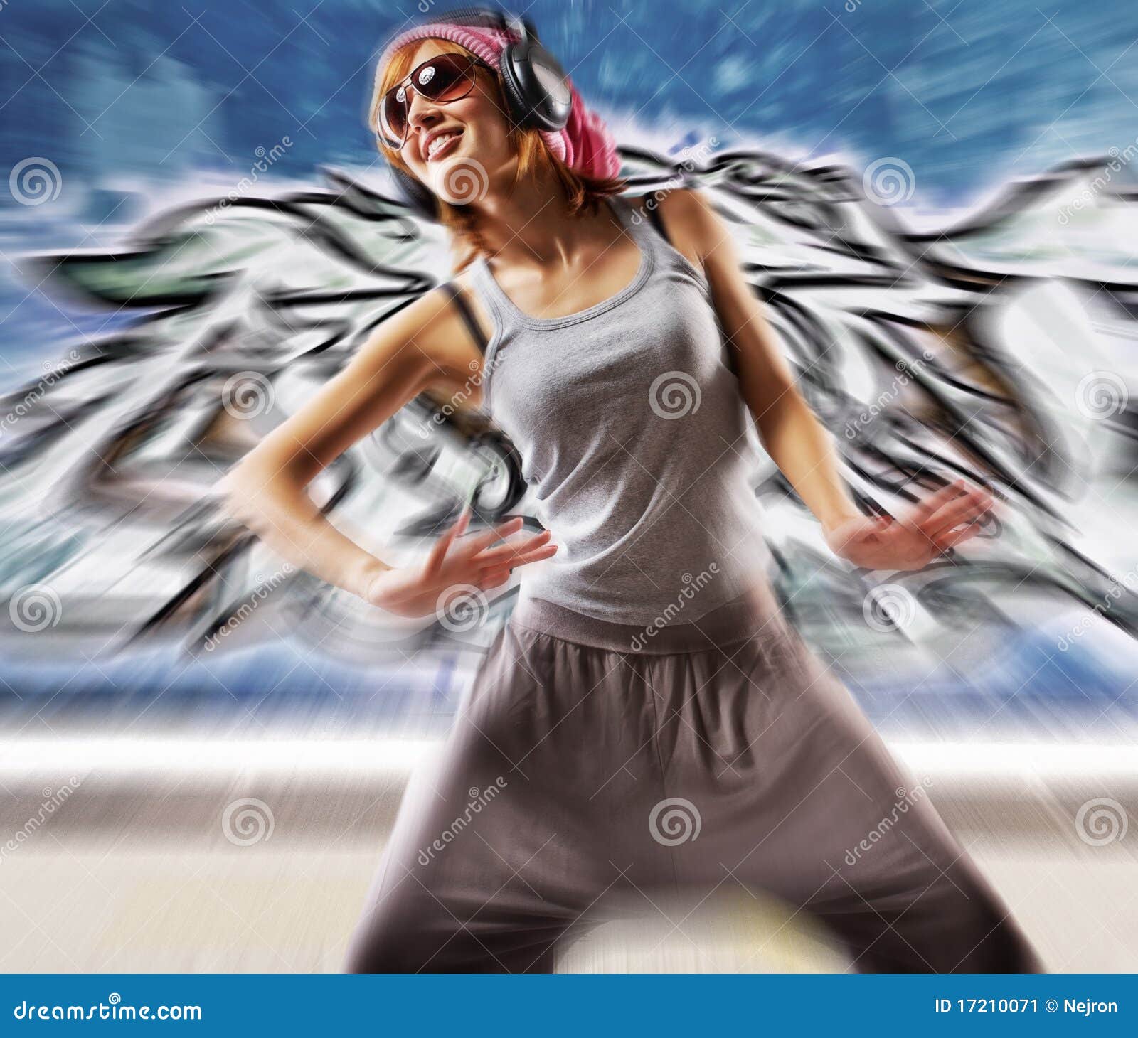 Stylish Dancing Girl Against Abstract Wall Stock Image - Image of ...