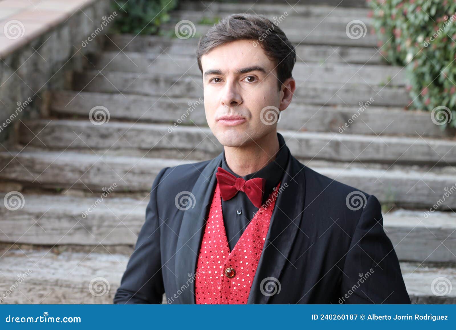 Stylish Dandy with Black and Red Elegant Outfit Stock Image - Image of ...